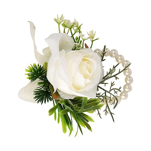White Ivory Rose Wrist Corsages for Weeding Prom Corsage Wristlet for Women Bridal Bridesmaid Wrist Flower Corsage for Prom Party Decorations for Women Girls Weeding Artificial Flowers for Party Prom