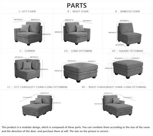 Legend Vansen 4PCS Corduroy Lounges Loveseat Couch Chaises Longues, Dark Grey