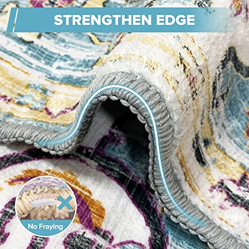 Pajata Light Blue and White Vintage 5X7 Area Rug Bohemian Floral Cover Print Distressed Carpet for Bedroom Living Room Non-Shedding