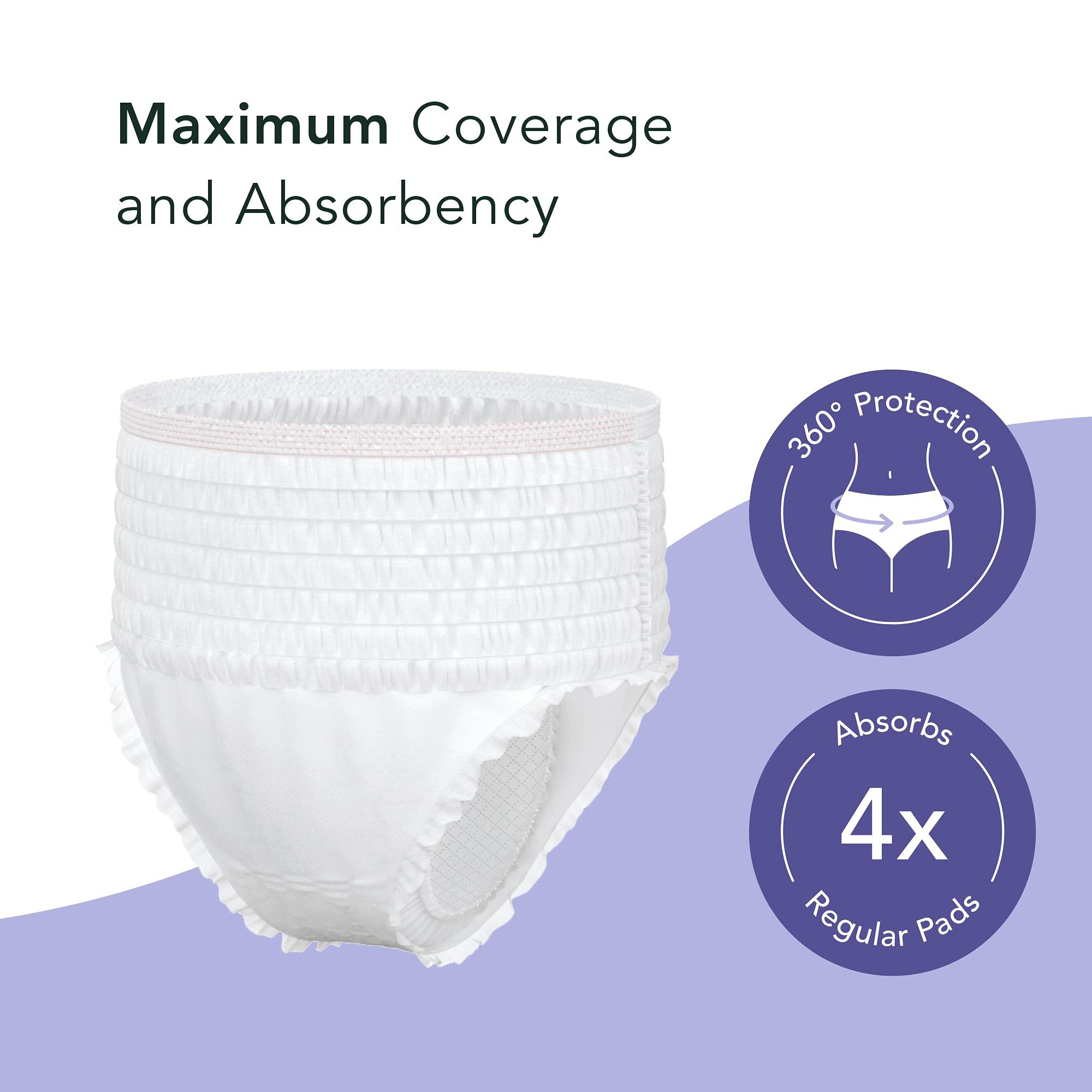 Rael Disposable Underwear for Women, Organic Cotton Cover - Incontinence Pads, Postpartum Essentials, Disposable Underwear, Unscented, Maximum Coverage (Size L-XL, 8 Count)