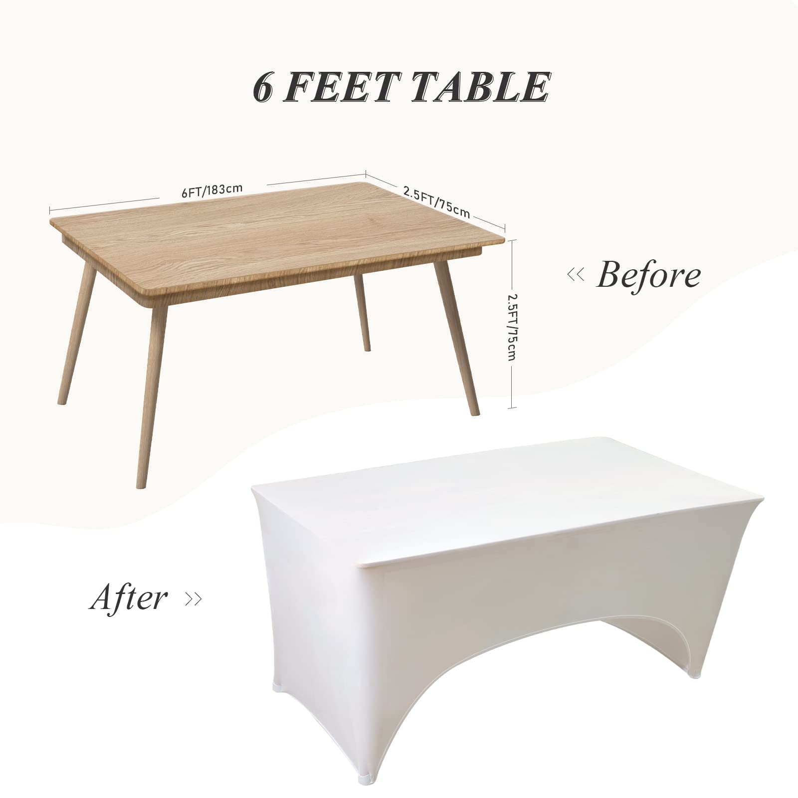 Fixwal 6FT Fitted Tablecloth, 2 Pack Table Covers for 6 Foot Tables, Table Cloth Rectangle Table, White Spandex Table Cover (72L x 30W x 30H Inch)