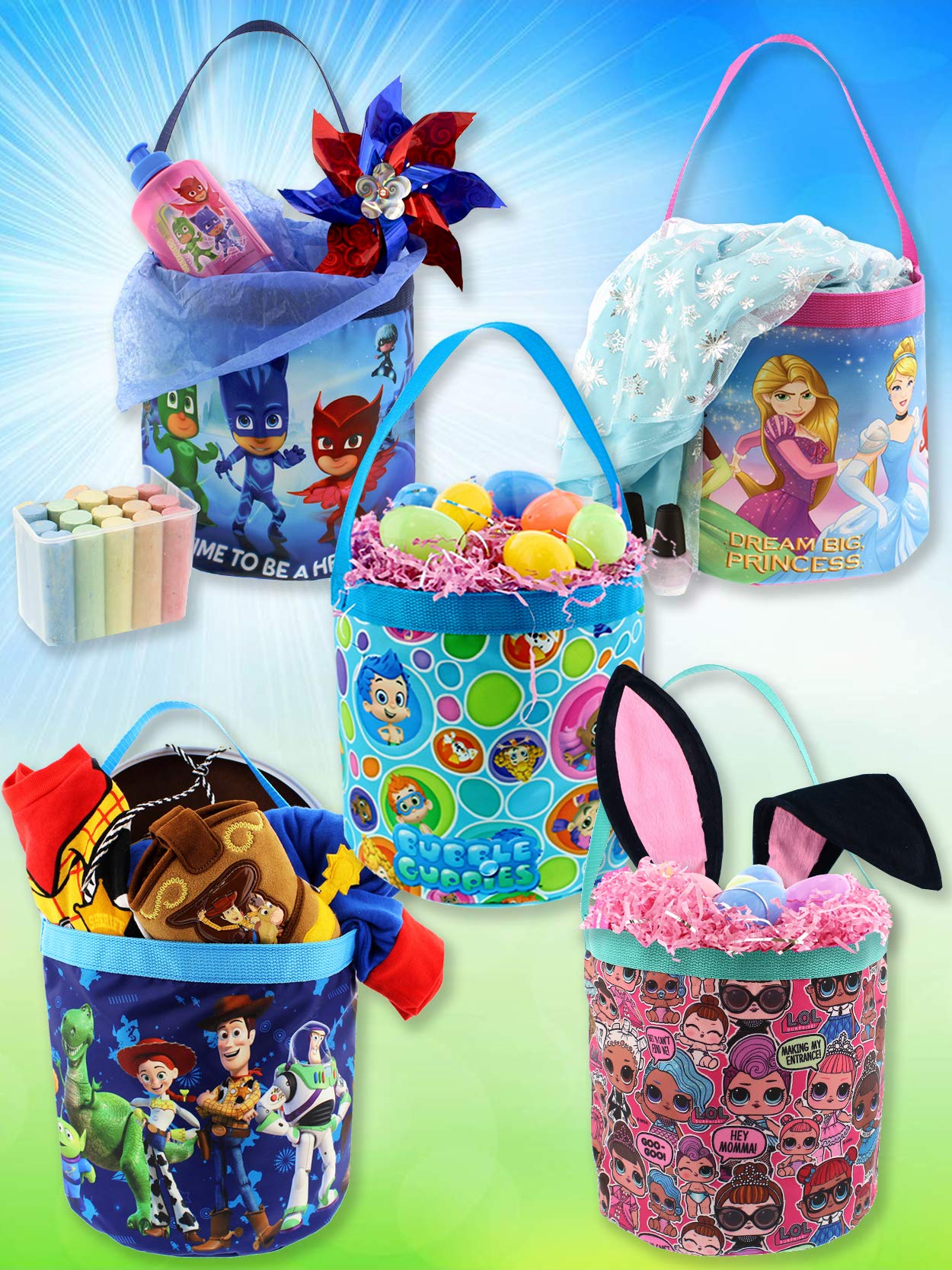Disney Princess Girls Collapsible Nylon Gift Basket Bucket Tote Bag (One Size, Pink)