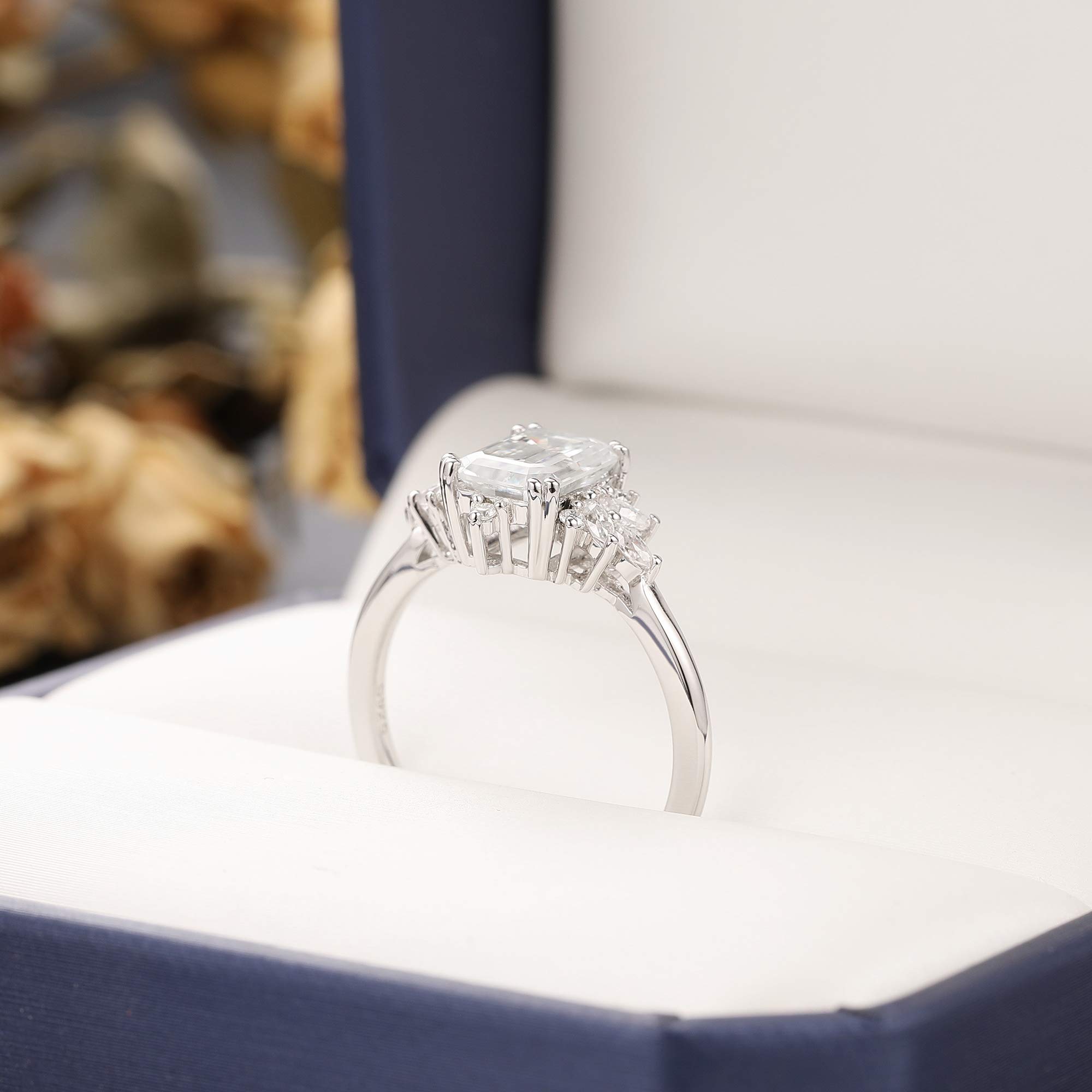 Esdomera Moissanite Engagement Rings 2.00ct Excellent Emerald Cut 6x8mm Moissanite Platinum Plated Silver Rings for Women (4)