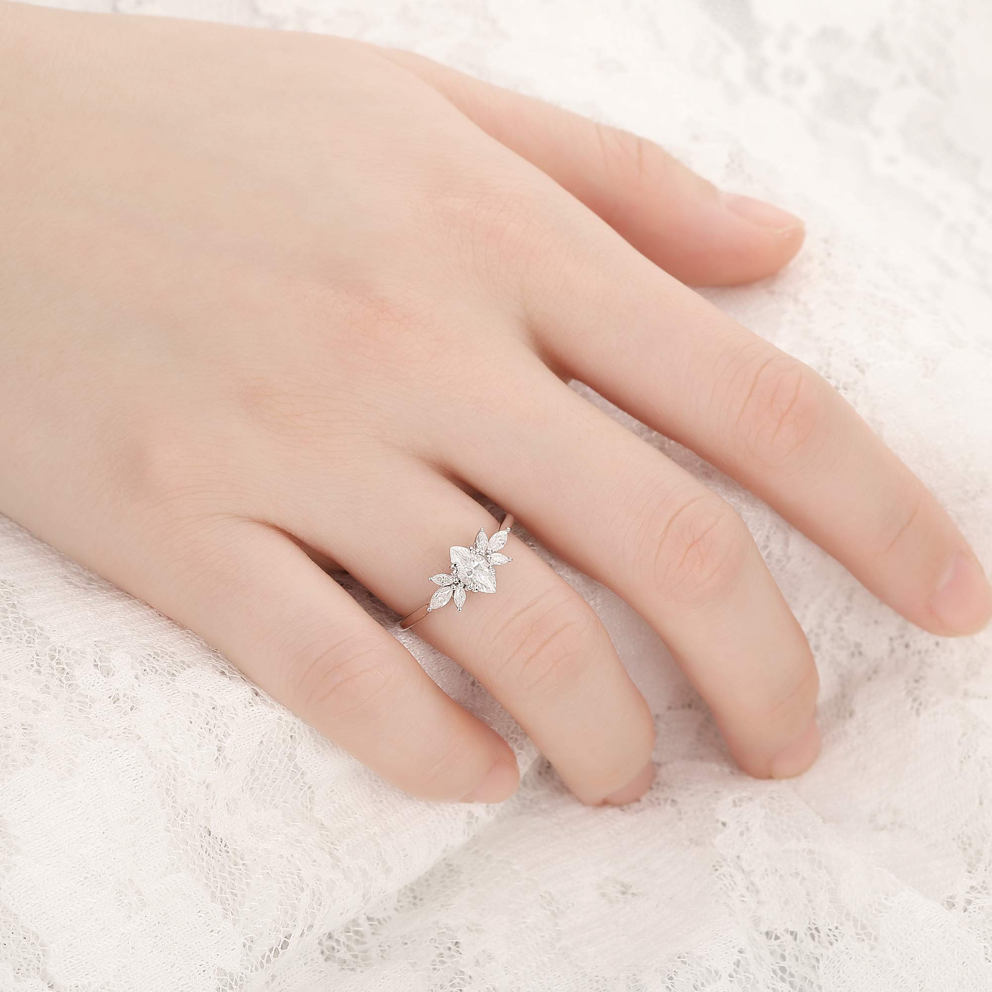 Esdomera Moissanite Wedding Anniversary Ring 0.50ct Excellent Marquise Cut 4x8mm Moissanite Platinum Plated Silver Rings for Women (6)
