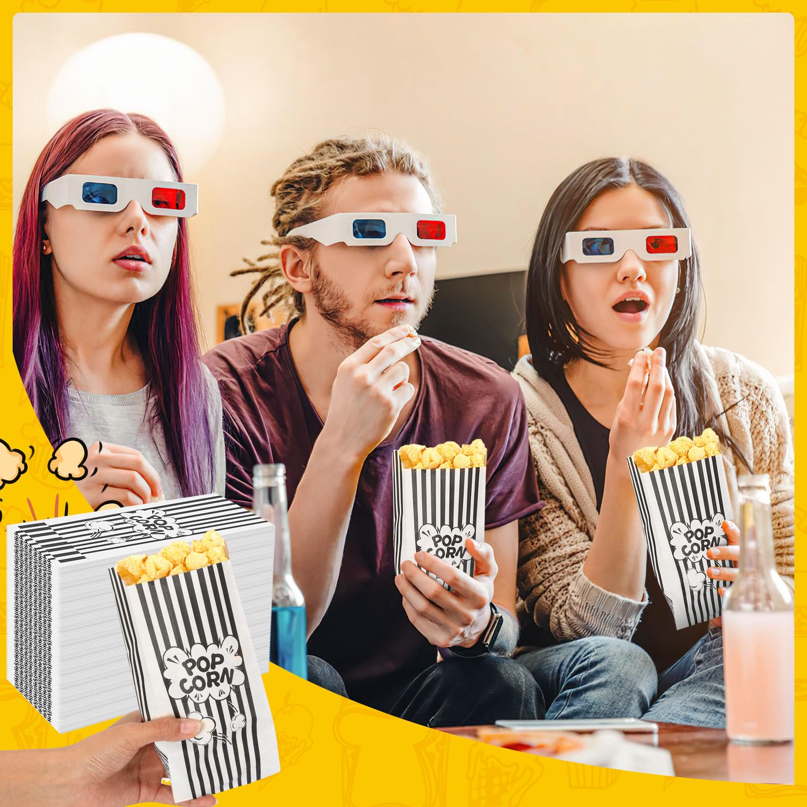 DECYOOL Popcorn Bags,350 Pack Popcorn Bags Individual Servings Popcorn Machine Accessories for Popcorn Bars, Movie Nights, Concessions