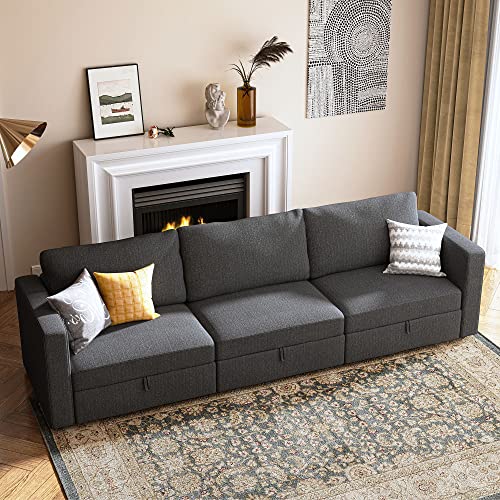 HONBAY Oversized Modular Sofa with Storage Seats Modular 3 Seater Couch with Wide & Deep Seat, Dark Grey