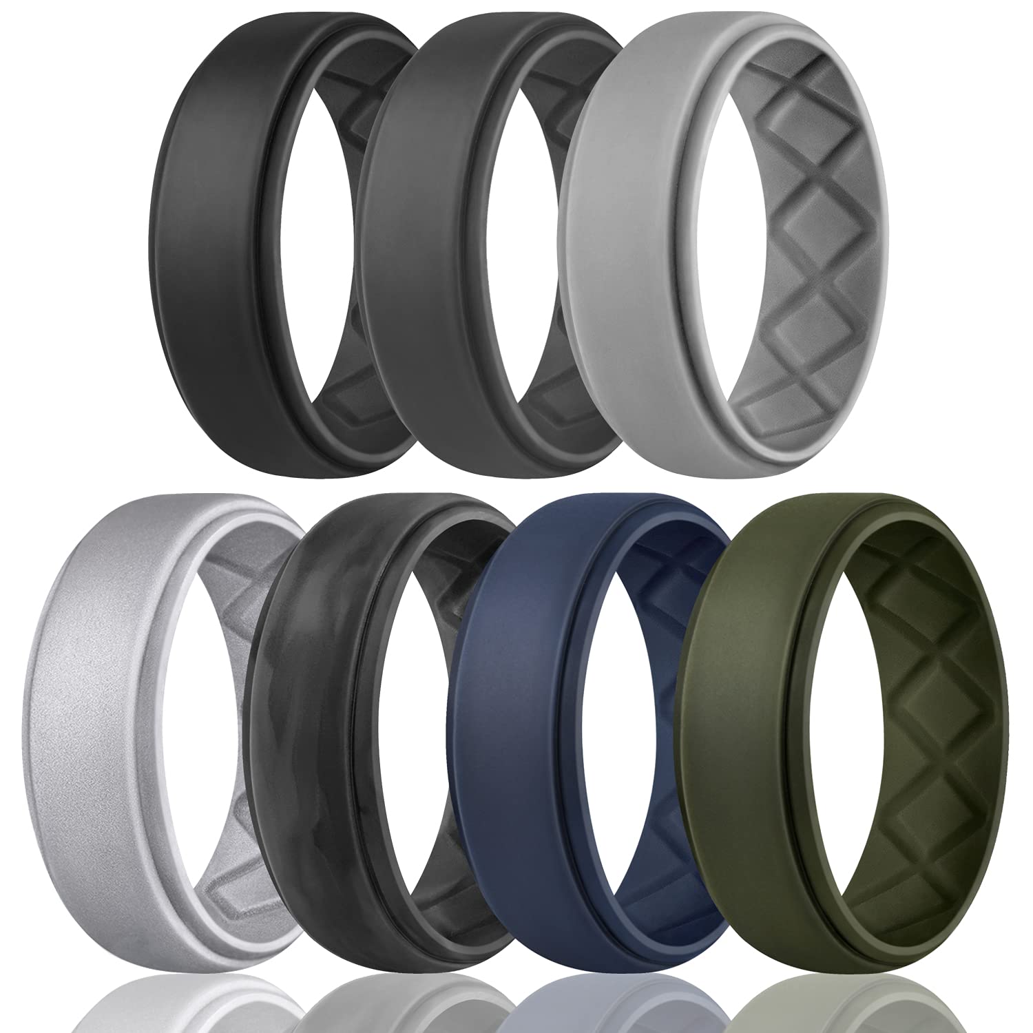 Egnaro Silicone Rings Mens, Breathable Mens Rubber Wedding Bands for Crossfit Workout,8mm Wide - 2.5mm Thick