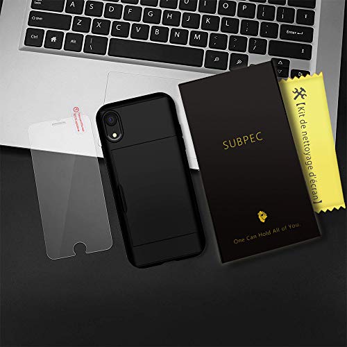 SUPBEC iPhone XR Case with Card Holder and[ Screen Protector Tempered Glass x2Pack] i Phone xr Wallet Case Cover with Shockproof Silicone TPU + Anti-Scratch Hard PC - Full Protective (Black)