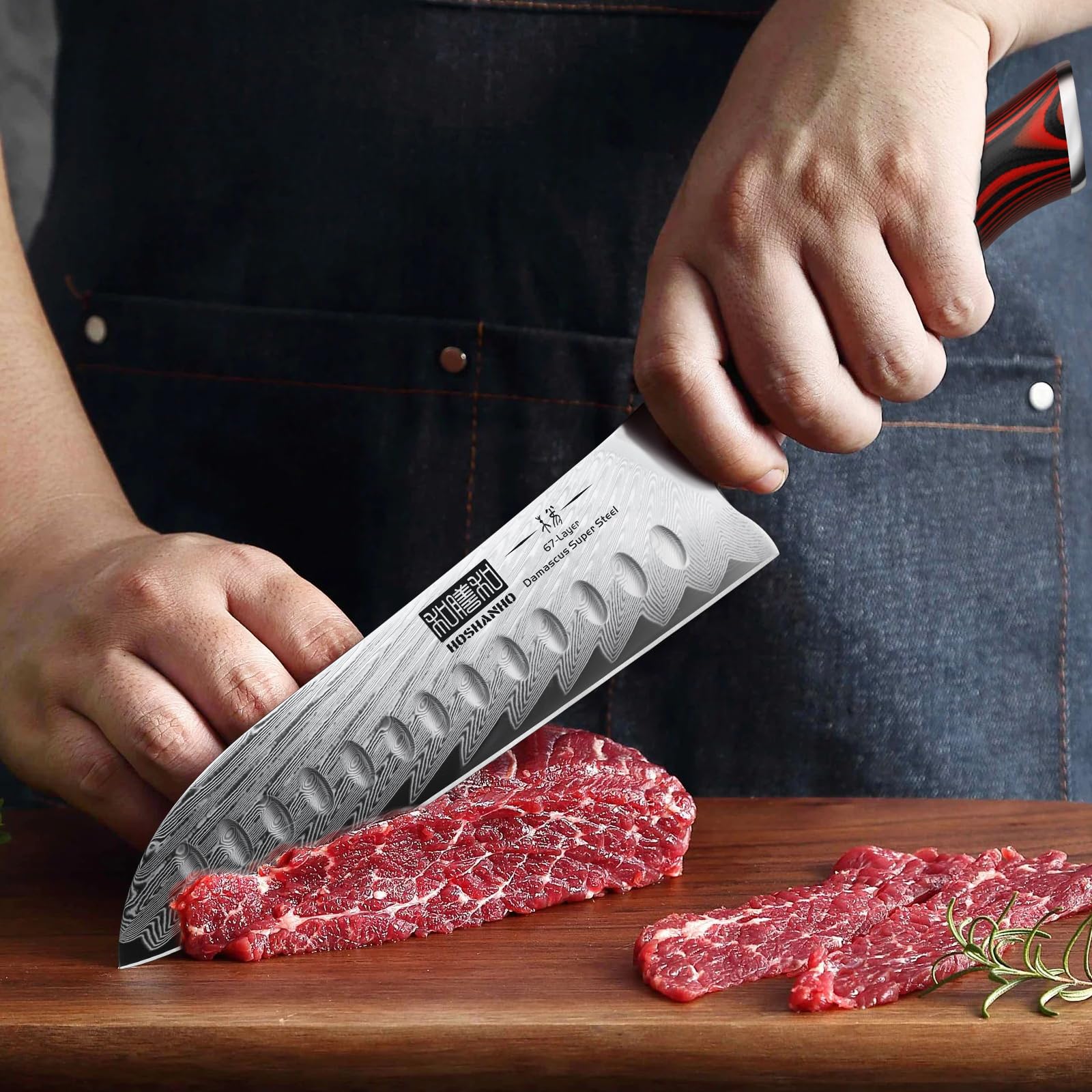 HOSHANHO Damascus Santoku Knife, 7 Inch Professiona Kitchen Knife,VG-10 Damasucs Steel Ultra-Sharp Santoku Chef Knife with Ergonomic G10 Handle