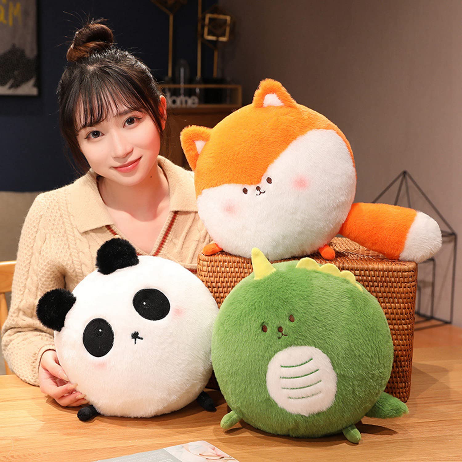 Plush Round Fox Stuffed Animal Fox Hugging Pillow Fox Plushies Throw Pillow Round Fox Anime Gift for Kids and Lovers in Birthday,Valentine's Day,Christmas¡
