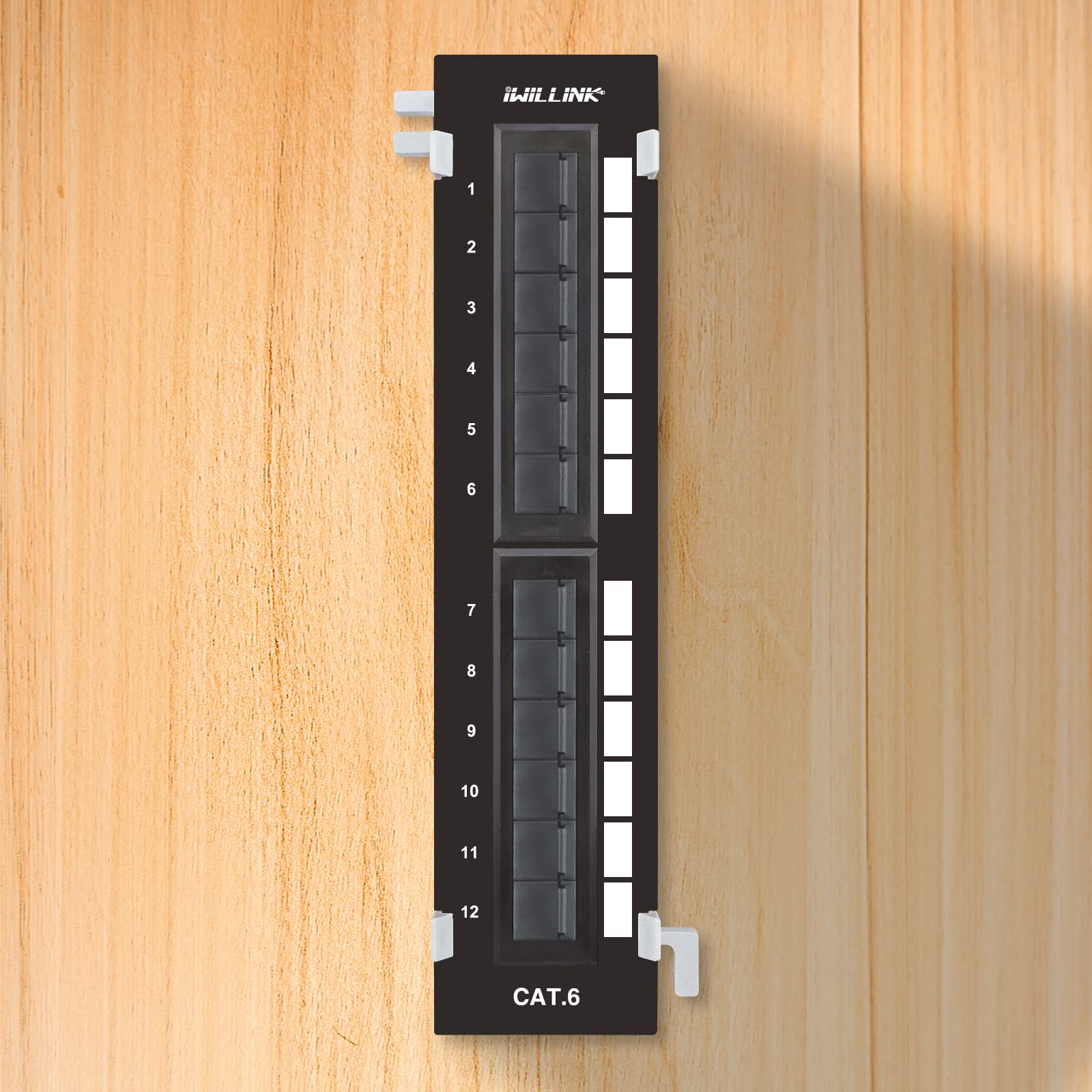 iwillink 12 Port Patch Panel, Cat6 Patch Panel with Jack Shutter, 1U Support, RJ45 Keystone Network Patch Panel Rackmount or Wall Mount for Cat6, Cat5e, Cat5 Cabling