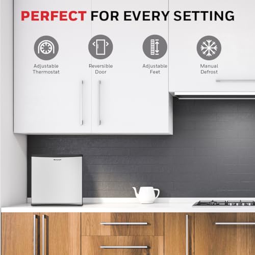 Honeywell Mini Compact Freezer Countertop, 1.1 Cubic Feet, Single Door Upright Freezer with Reversible Door, Removable Shelves, for Home, Dorms, Apartment, Office- Black
