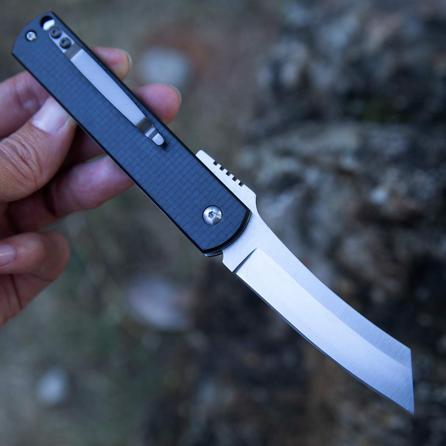 NEWOOTZ Handmade Higonokami Razor Folding Pocket Knife with Clip and Sheath,3in D2 Steel Blade,Carbon Fiber Liner Lock Handle EDC Knives for Men