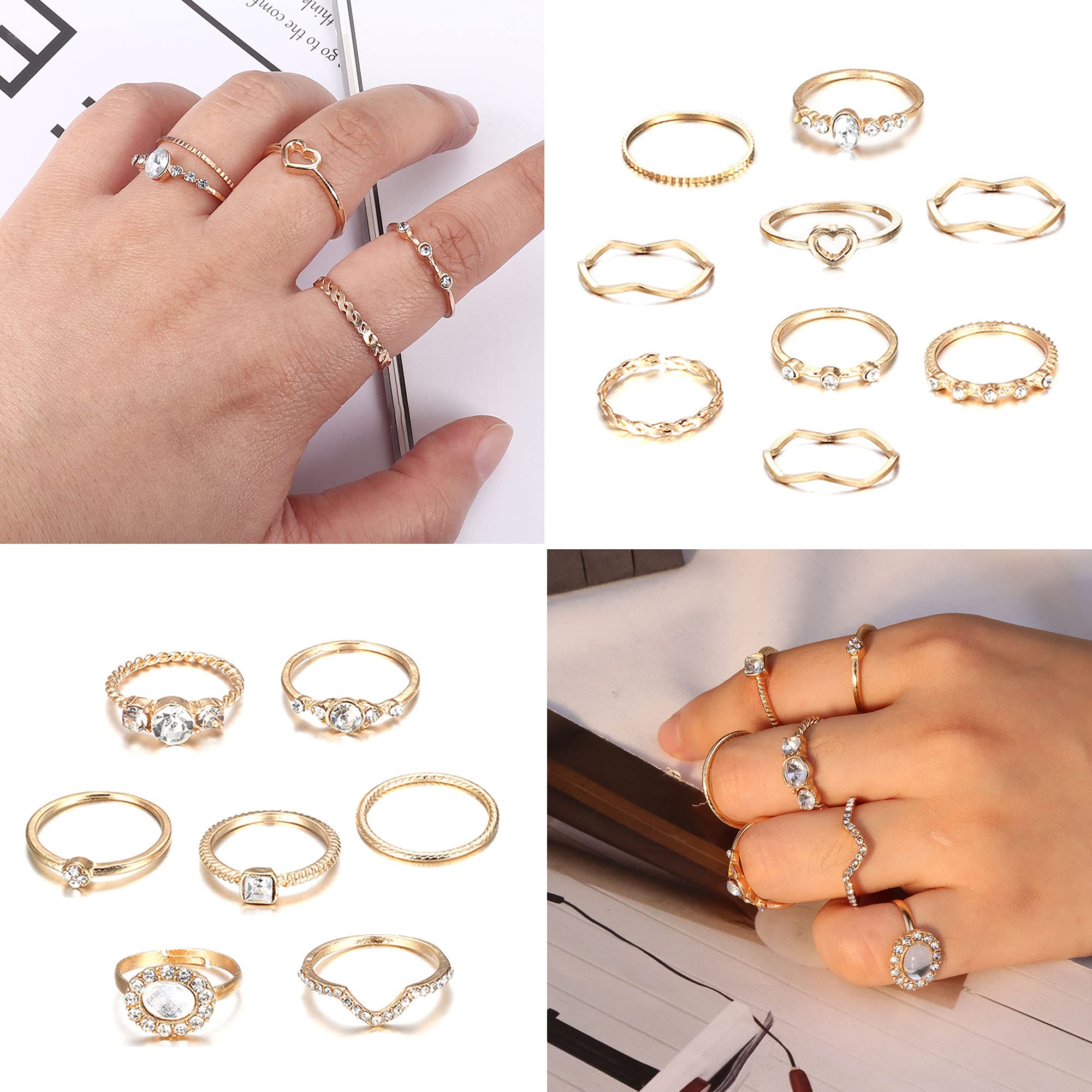 DOLOTTA 95PCS Boho Knuckle Rings for Women Stackable Crystal Joint Rings Set Gold Rings Set Fashion Finger Knuckle Midi Rings for Women