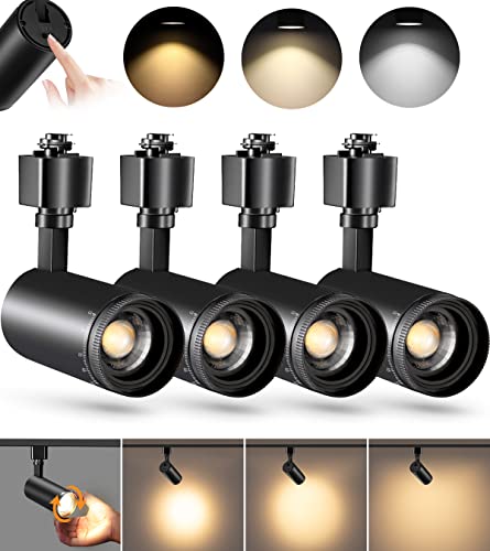 VANoopee 3-Color Zoomable LED Track Lighting Heads H Type Track Light Heads Bright Spotlight Fixtures for Kitchen, 3000K 4000K 5000K Adjustable, 15°-55°, Flicker Free CRI90+ 10W Black - 4 Pack