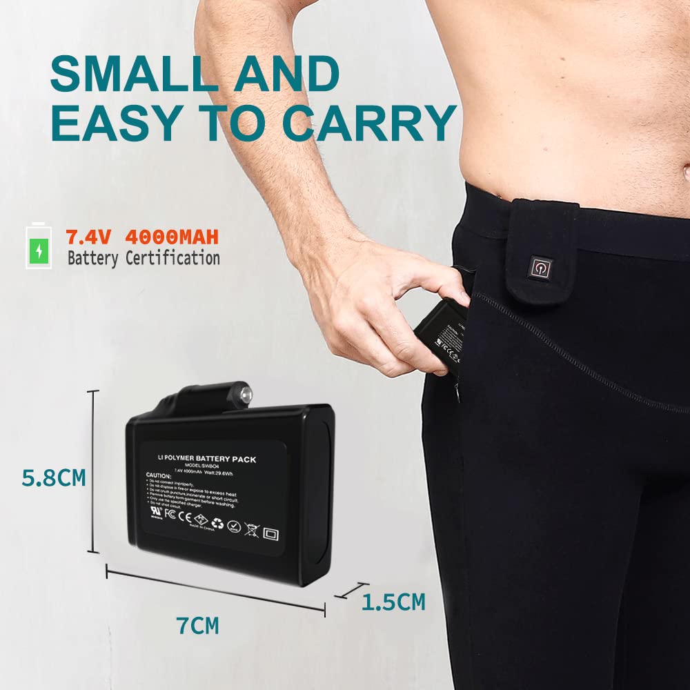 J JINPEI Rechargeable 7.4V 4000mAh Li-ion Batteries, Rechargeable Batteries for Heated Underwear, Heated Sweatershirt (1pcs Included)