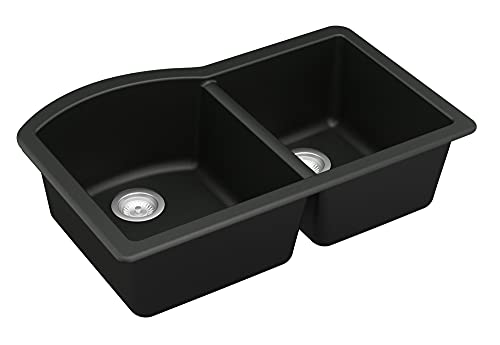 Karran QU-610 Undermount Quartz Composite 32 in. 60/40 Double Bowl Kitchen Sink in Black