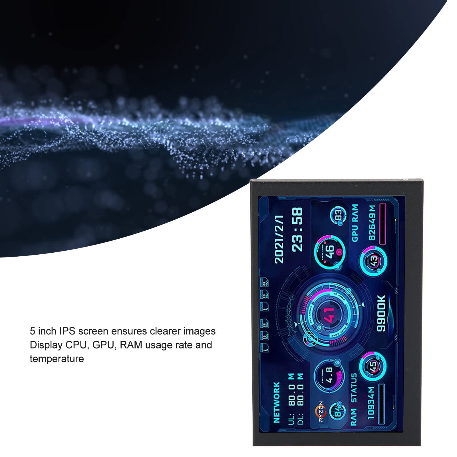 Hosi PC RAM Monitor, Computer Temp Monitor Theme Editor 800x480 5 Inch IPS for Laptop