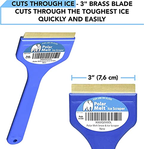 Polar Melt Ice and Snow Scraper with Brass Blade for Vehicle Windshields and Windows, 3 Pack