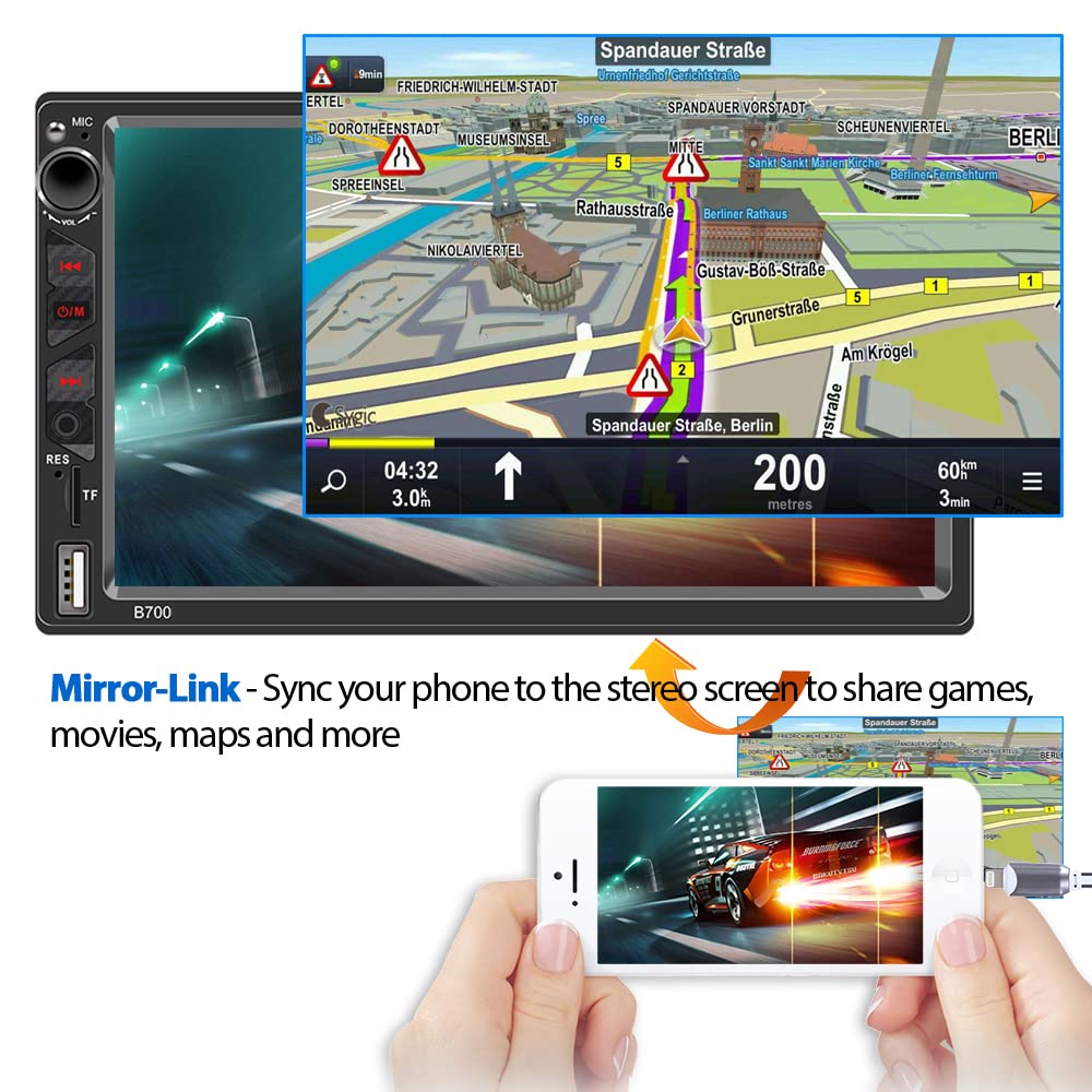 Double Din Car Stereo Built-in Apple CarPlay and Android Auto, 7 Inch Touchscreen Radio with Bluetooth 5.0 and 12LED Backup Camera, Phone Mirror-Link Car Multimedia Player Audio Receiver