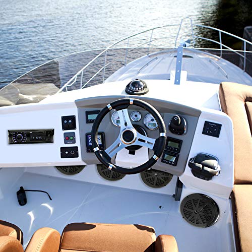 Pyle Marine Head Unit Receiver Speaker Kit - In-Dash LCD Digital Stereo Built-in Bluetooth & Microphone w/ AM FM Radio System 6.5ββ Waterproof Speakers (4) MP3/SD Readers & Remote Control -PLMRKT48BK