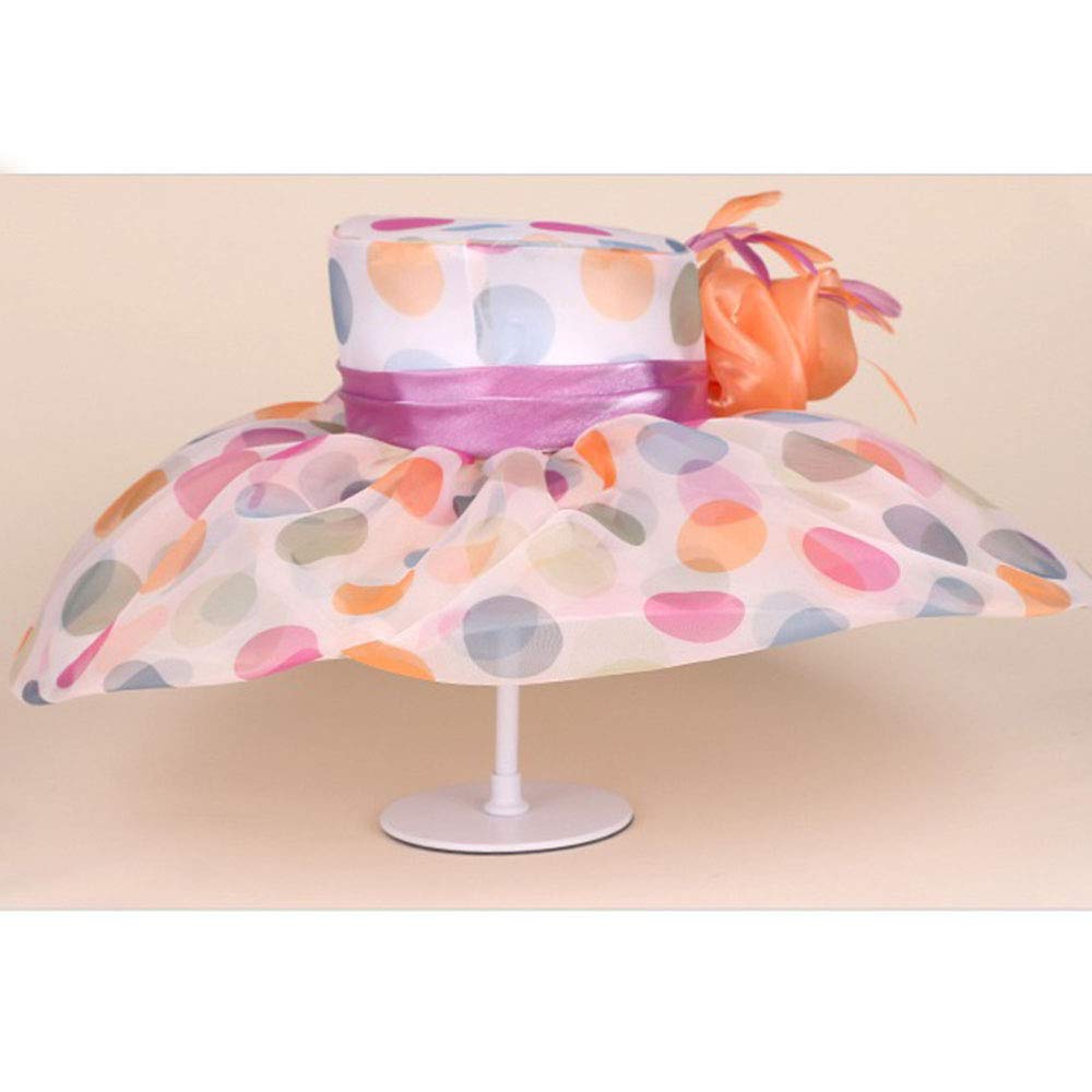 F FADVES 100% Organza Sun Tea Party Hats Large Wide Brim Flower Fedoras Polka Dot Wedding Hat Solid Black