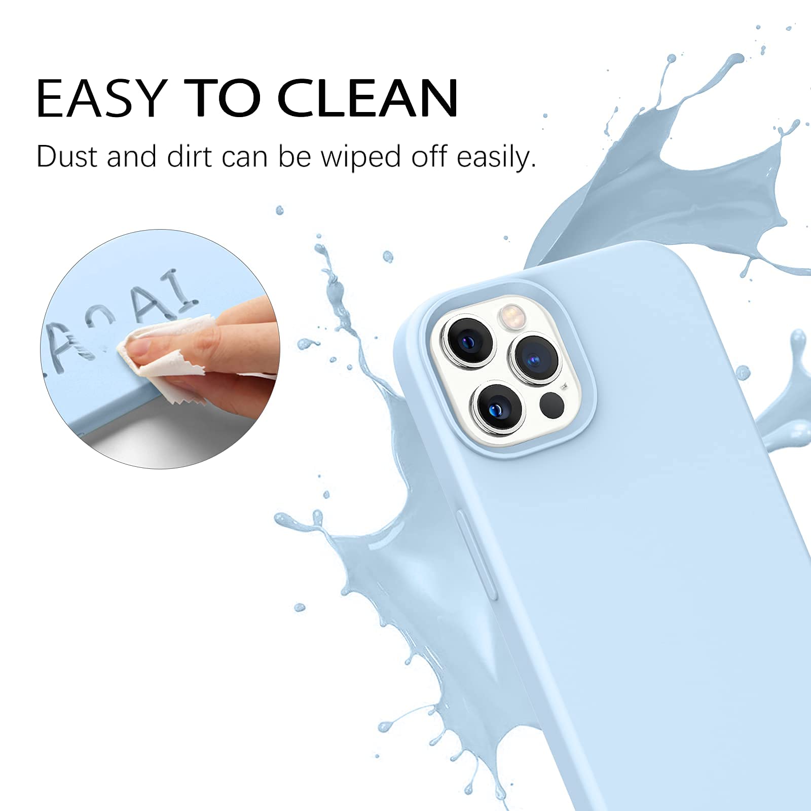 DOMAVER iPhone 13 Pro Max Case Silicone Gel Microfiber Lining Cushion Cover Shockproof Protective Phone Cases for iPhone 13 Pro Max 6.7 Inch, Light Blue