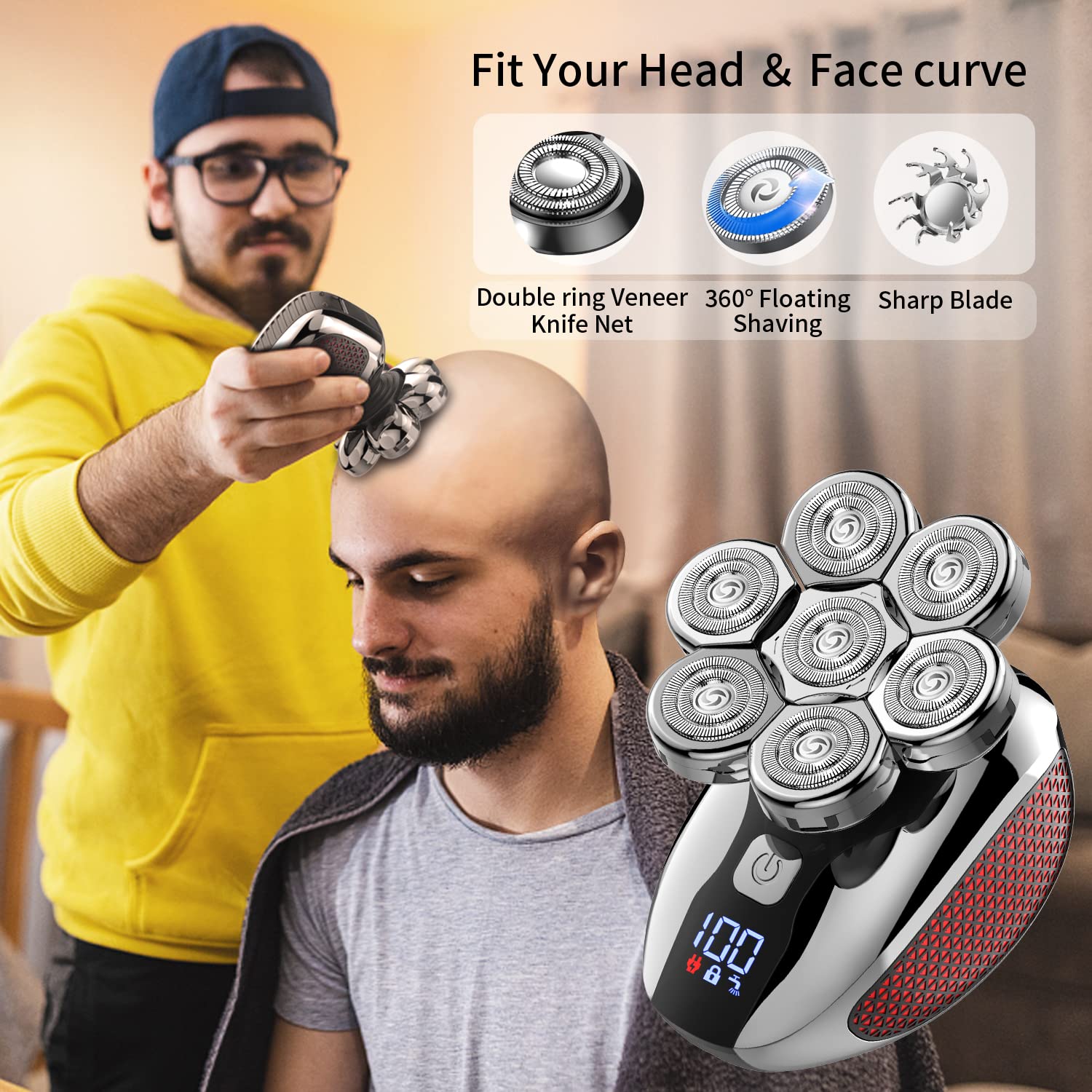 Head Shavers for Bald Men 7D, CHLANT Shaves Cordless Rechargeable Electric Shaver Razor Wet&Dry Waterproof 5-in-1 Rotary Grooming Kit