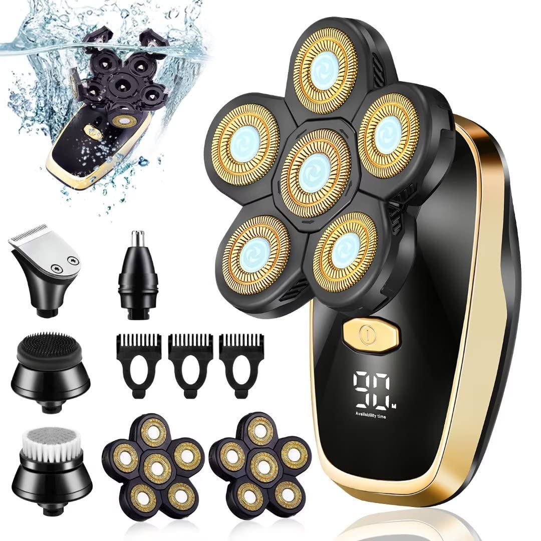 Head Shavers for Bald Men Multifunctional Electric Razor Rotary Electric Shavers Waterproof Mens Head Shaver Rechargeable Razors for Bald Man Cordless Shaver for Men