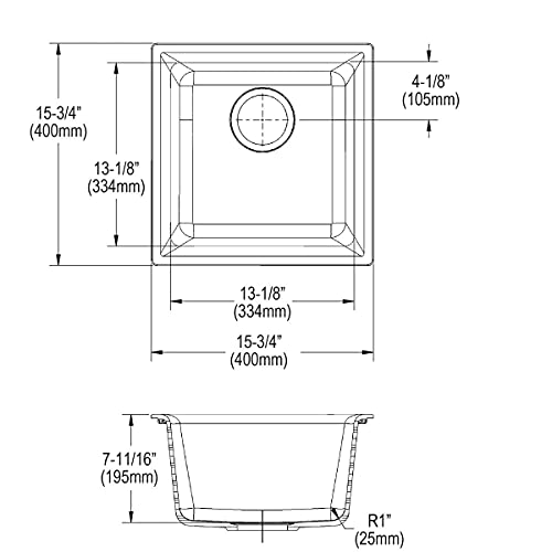 Elkay Quartz Classic ELG1616BK0C 15-3/4" x 15-3/4" x 7-11/16", Single Bowl Dual Mount Bar Sink Kit, Black