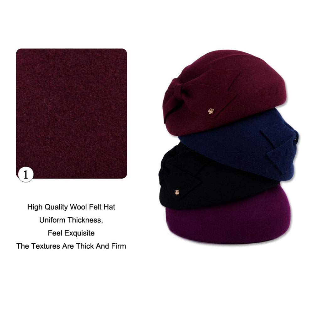 F FADVES Womens Wool Felt French Berets Bowler Hat Artist Boina Bowknot Cap Navy
