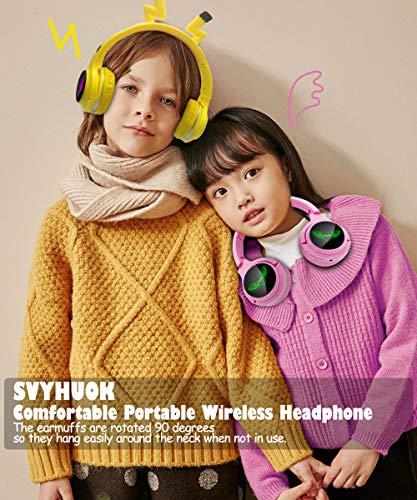 Wireless Headphones for Boys,Girls,Women,Kids,Teens Pink Bluetooth Headset for Smartphones/iPhone/iPad/Laptop/PC/TV Children Over Ear Gaming Headset with Mic&LED Light&Foldable (Angel Wings Pink)