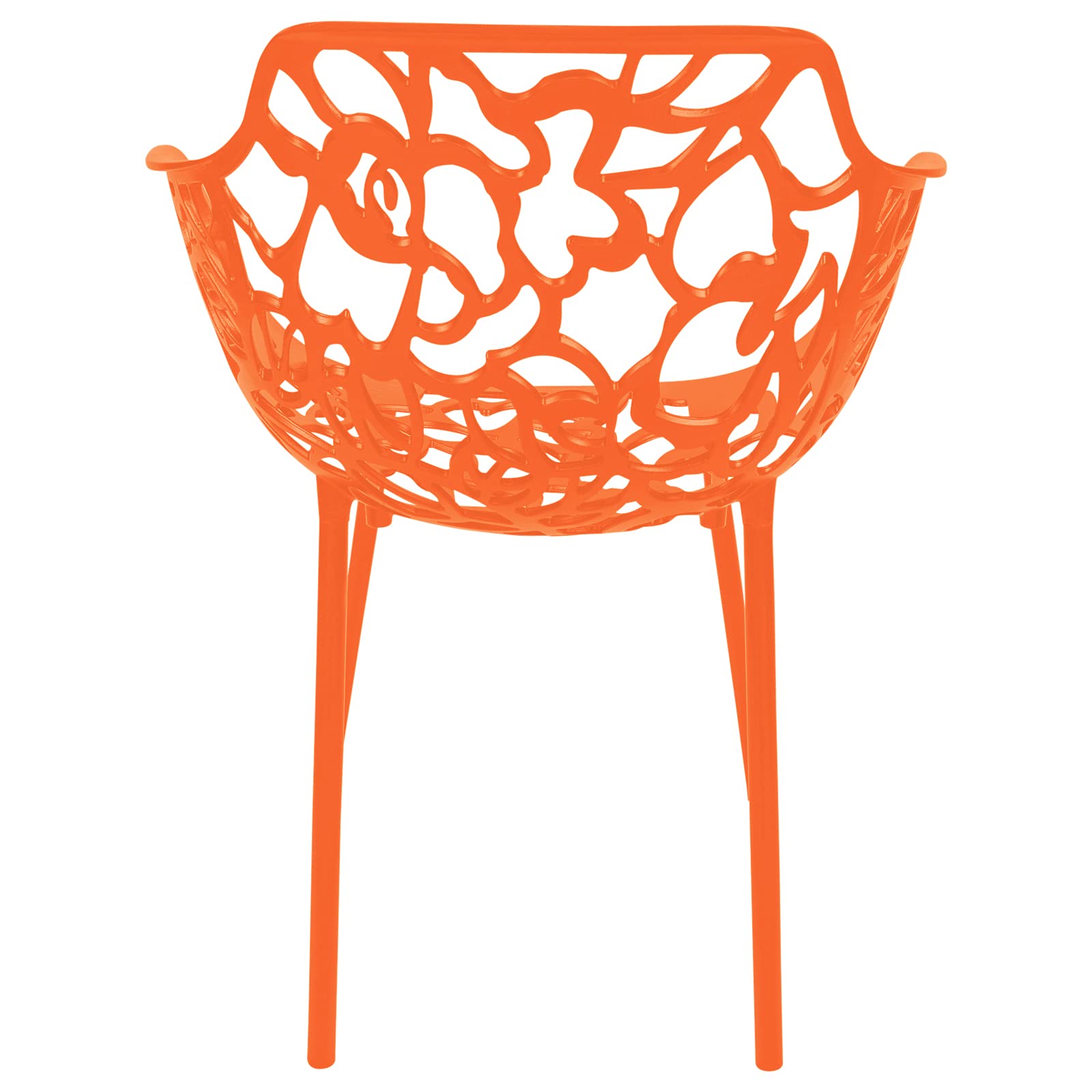 LeisureMod Devon Modern Aluminum Indoor-Outdoor Stackable Side Dining Armchair Set of 4, Orange