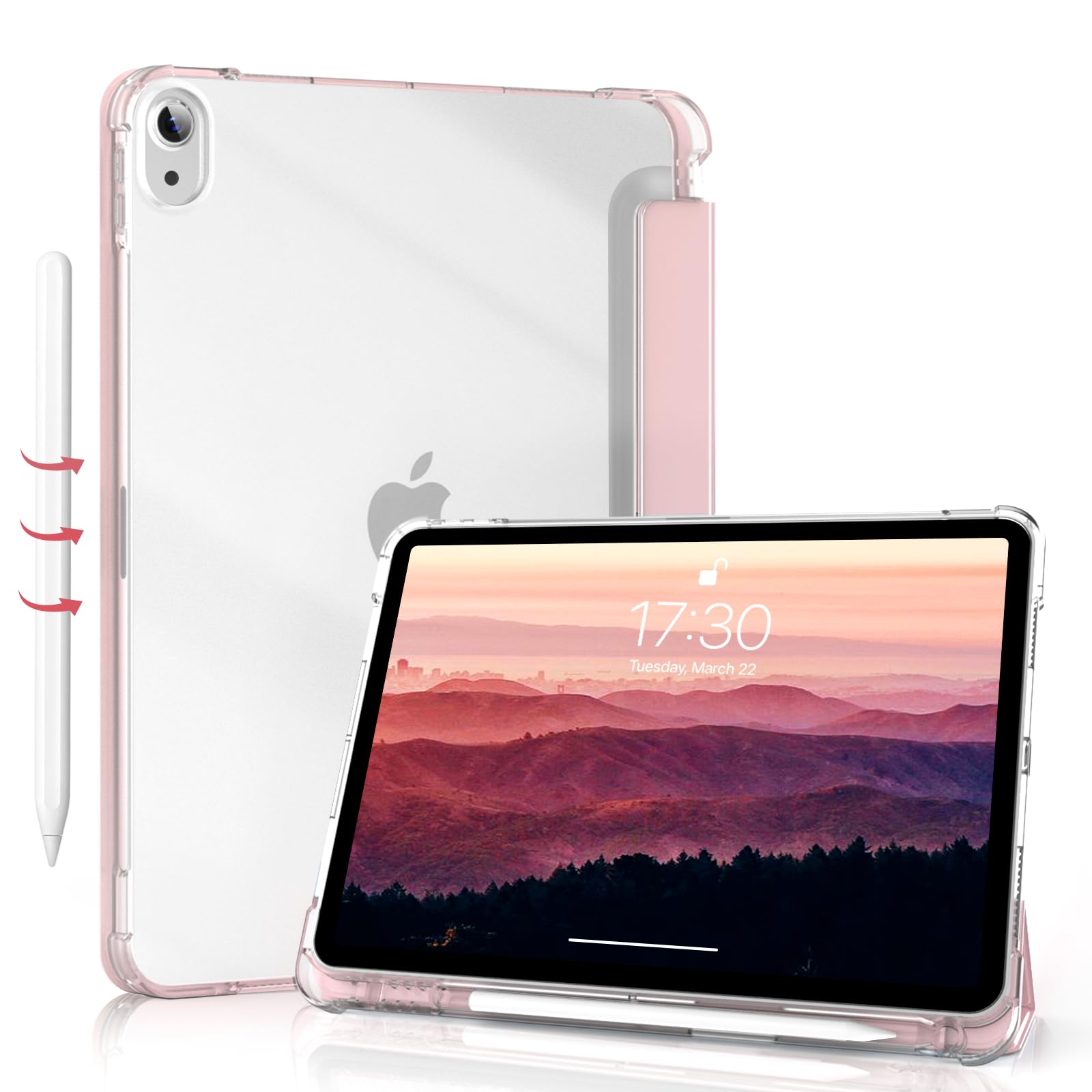 Kenke for iPad Air 6th Generation Case 11 inch (2024) iPad Air 5th Generation Case (2022) / iPad Air 4th Generation Case (2020) 10.9 Inch Case with Pencil Holder & Soft TPU Back Shell (Light Pink)