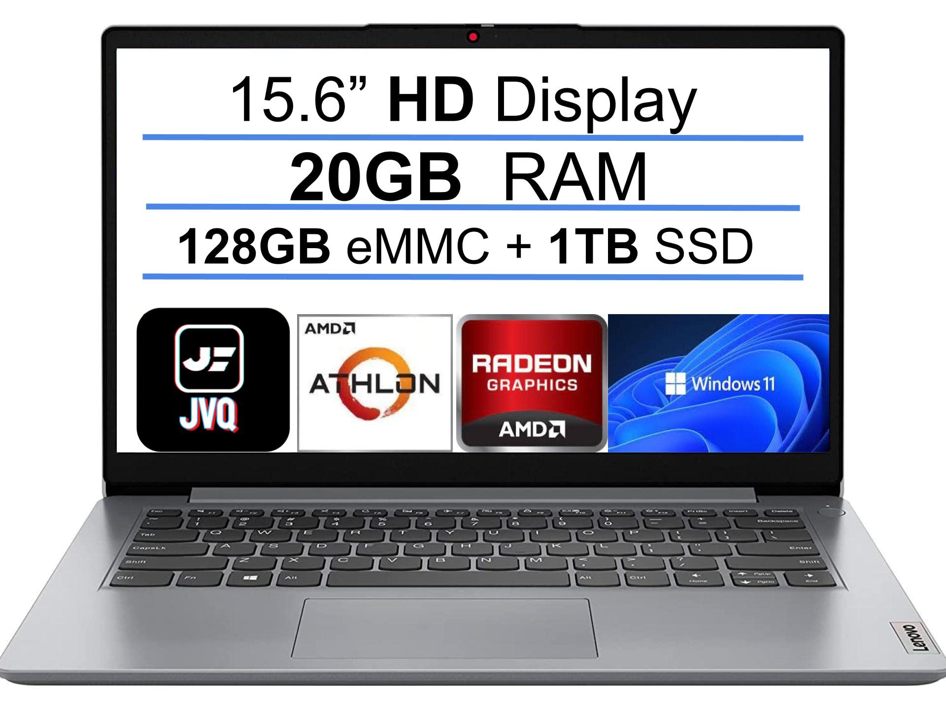lenovo Ideapad 15.6" HD Laptop, Athlon Silver 3050U 2.3 GHz (Beats i3-1005G1) Dual-core Processor, 20GB RAM, 1152GB SSD(128GB eMMC+1TB PCIe SSD), WiFi, Webcam, Bluetooth, Win 11 S, Cloud Grey, JVQ MP
