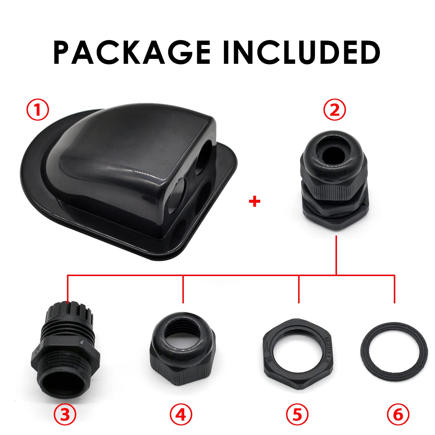 JYFT Solar Weatherproof Double Cable Entry Gland, ABS Waterproof Cable Gland for 14AWG to 10AWG Solar Cables for Solar Project on RV, Campervan, Boat, Van(Black)