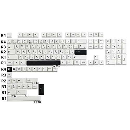 Premium PBT Minimalist Black and White Keycaps - Cherry Profile, DYE Sublimation, 129 Keys for Cherry MX Switches Mechanical Keyboards