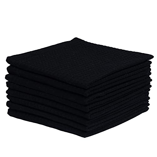 Urban Villa Dish Cloths Solid Waffle Dish Cloths for Kitchen Black Color Set of 8 Quick Drying Dish Cloths Highly Absorbent Cotton Size 12X12 Inches with Mitered Corners Kitchen Dish Towels
