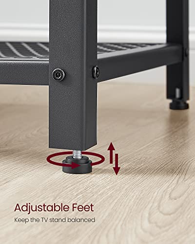 VASAGLE TV Stand for 65 Inches TVs, Industrial Entertainment Center, Modern TV Console with Open Storage Shelves for Living Room, Bedroom, Rustic Brown and Black ULTV105B01