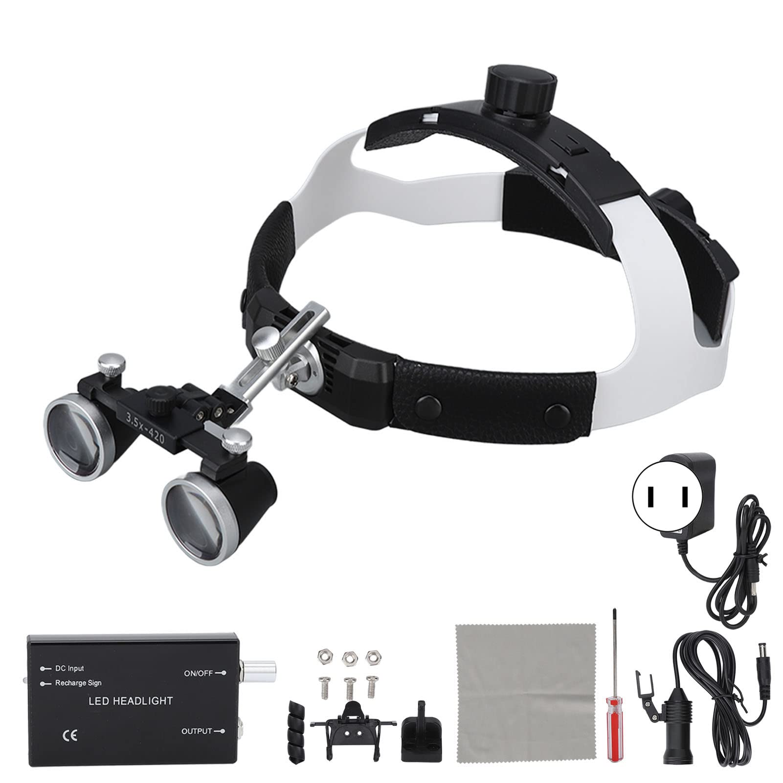 Headband Magnifier Glasses, Head Mount Magnifier Hands Free Comfortable Light Angle Practical for Reading for Close Work (US Plug)