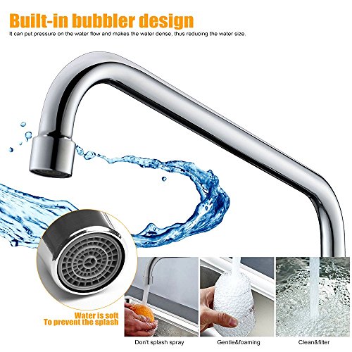 JZBRAIN Commercial Sink Faucet with Sprayer 21" Height 8 Inch Center Solid Brass Construction & Polished Chrome Wall Mount Commercial Kitchen Faucet with 8" Swing Spout for 1 or 2 Compartment Sink