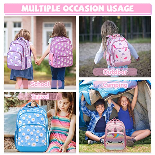 VASCHY School Backpack for Girls, 16in Water Resistant Backpack for Kids Preschool/Primary/Elementary Schoolbag Bookbag for Girls with Tablet Sleeve Pink Dino