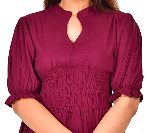 Vasu Agencies Womens Rayon Wine Red 3/4 Sleeves Floral Printed Straight Anarkalis Kurti (2X-Large)