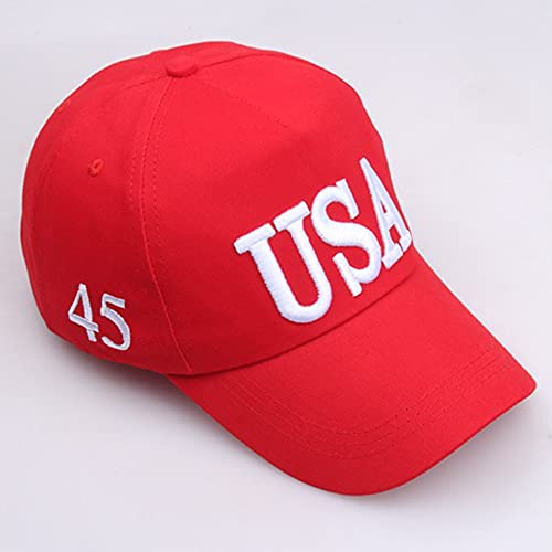EIKOU RED USA Baseball Cap Polo Style Embroidered Dad Hat Adjustable American Flag for Men and Women（Come with The Flag Necklace）