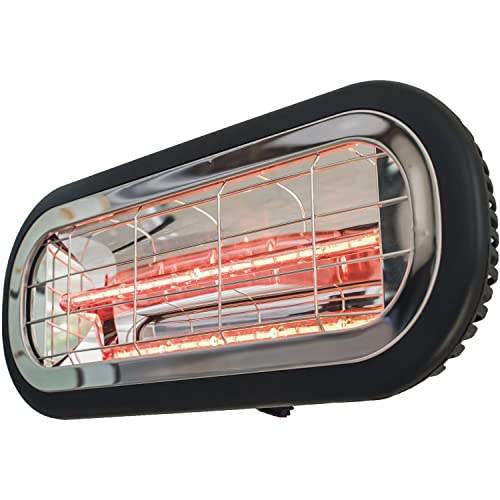 Hanover 16.5'' Electric 1500W Halogen Heat Lamp with Ceiling/Wall-Mount Bracket, Powerful Heating for Outdoor Areas up to 122 Sq.Ft., Ideal for Porch, Garage, Workshop, Black