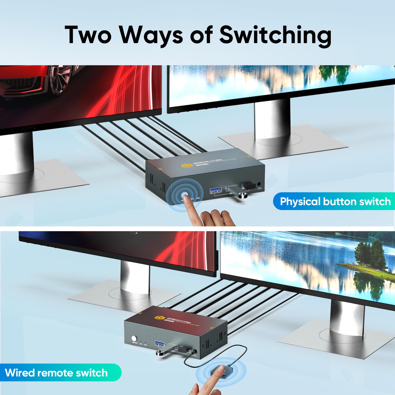 HDMI KVM Switch 4 Port 4K@30Hz with 3 USB 1.1 Ports Support Wired Keypad & Button Switch, KVM for 4 Computers Share 1 Monitor Plug and Play, with 4 HDMI USB Combo Cables and USB Cables