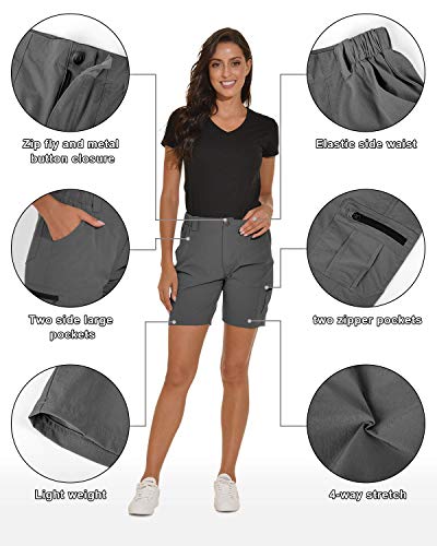 VAYAGER Women's Hiking Cargo Shorts Quick Dry Lightweight Stretch Shorts Golf Fishing Outdoor Casual Shorts Grey X-Small