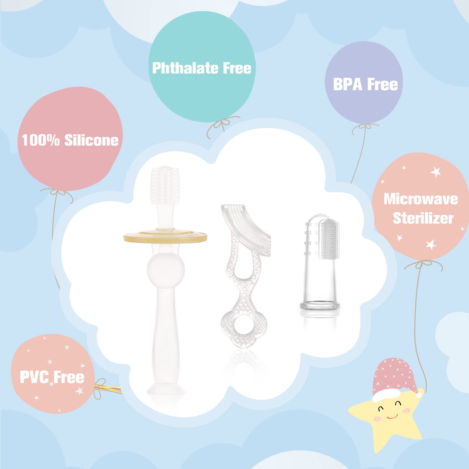 haakaa Training Toothbrush Set Oral Care Kit, Soft Silicone Toothbrush for Baby, Infants, Toddlers & Kids, Bluestone