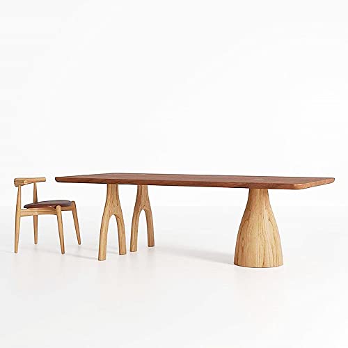 SUSUO 63" L x 27.6" W Rectangle Modern Dining Table Solid Wood Leisure Coffee Table with Double Pedestal Base, Walnut Dining Table Wood Furniture for Home and Kitchen