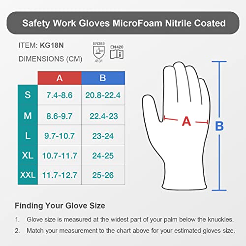 KAYGO Safety Work Gloves MicroFoam Nitrile Coated-3 Pairs, KG18NB,Seamless Knit Nylon Glove with Black Micro-Foam Nitrile Grip,Ideal for General Purpose,Automotive,Home Improvement,large